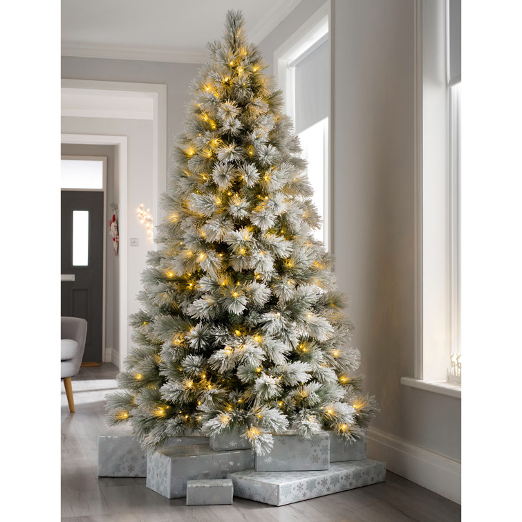 The Seasonal Aisle 7ft Snow Flocked Pine Artificial Christmas Tree with 350 Clear and White ...
